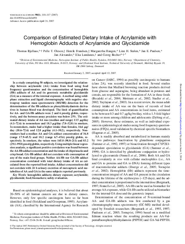 (PDF) Comparison of Estimated Dietary Intake of Acrylamide with ...