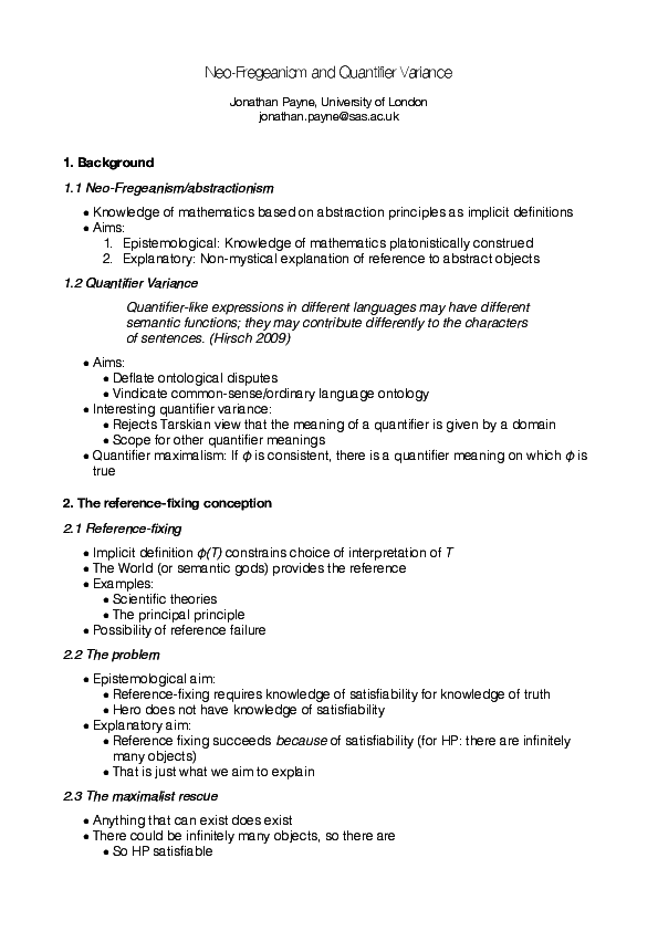(PDF) Neo-Fregeanism and Quantifier Variance