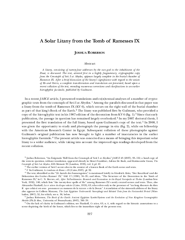 (PDF) A Solar Litany from the Tomb of Ramesses IX