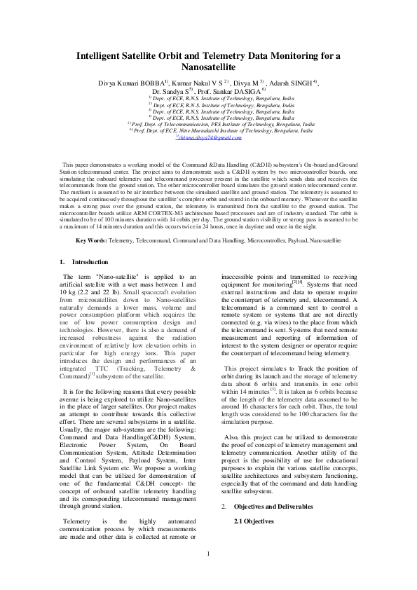 Pdf Intelligent Satellite Orbit And Telemetry Data Monitoring For A Nanosatellite