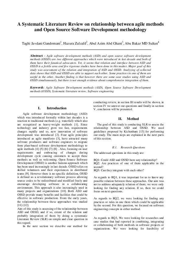 Pdf A Systematic Literature Review On Relationship Between Agile Methods And Open Source