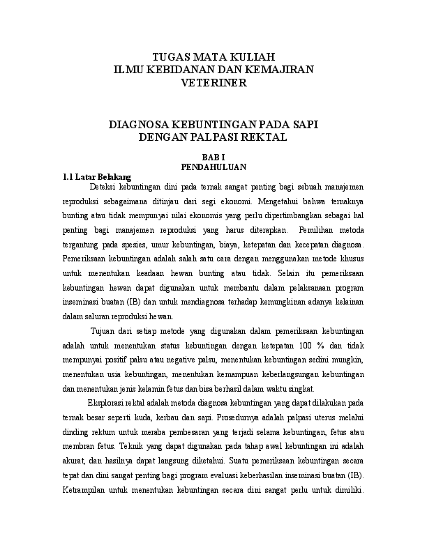 (DOC) TUGAS MATA KULIAH ILMU KEBIDANAN DAN KEMAJIRAN VETERINER DIAGNOSA ...