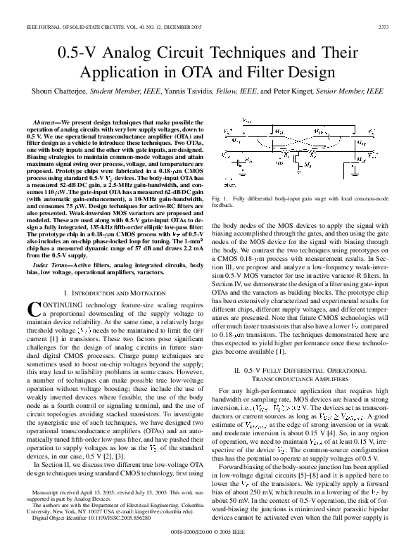(PDF) 0.5-V Analog Circuit Techniques and Their Application in OTA and ...