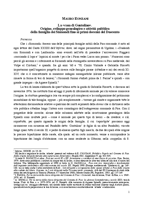 (PDF) I Sismondi di Pisa fino all'inizio del Duecento
