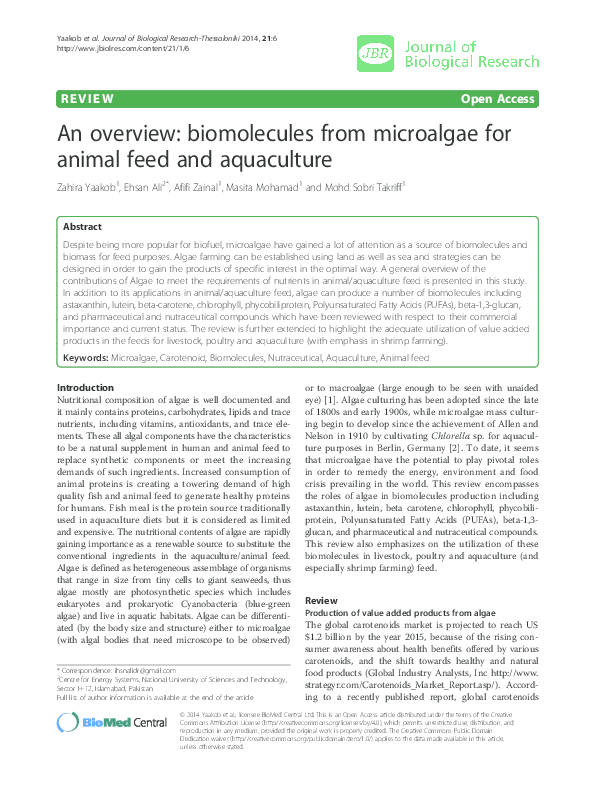 (PDF) An overview: biomolecules from microalgae for animal feed and ...