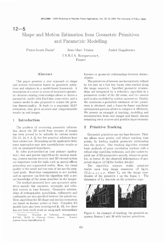 (PDF) Shape and Motion Estimation from Geometric Primitives in Video Streams