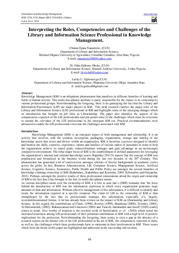 (PDF) Interpreting the Roles, Competencies and Challenges of the ...