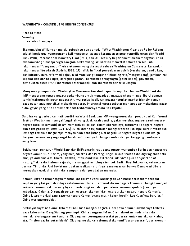 (DOC) WASHINGTON CONSENSUS VS BEIJING CONSENSUS