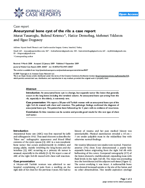(PDF) Aneurysmal bone cyst of the rib: a case report