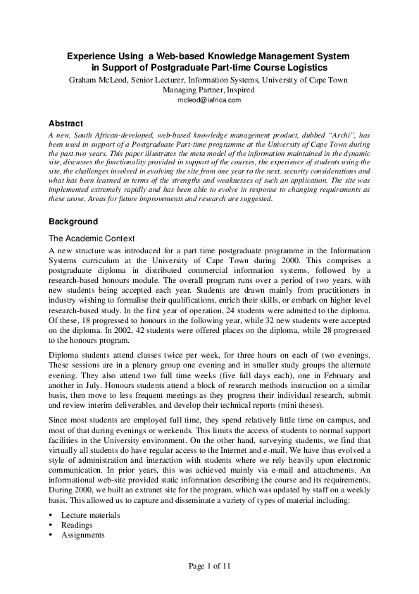 (PDF) Experience Using a Web-based Knowledge Management System in ...