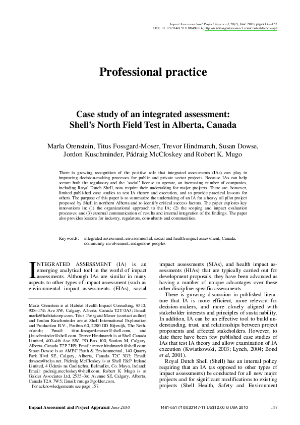 (PDF) Case study of an integrated assessment: Shell's North Field Test ...