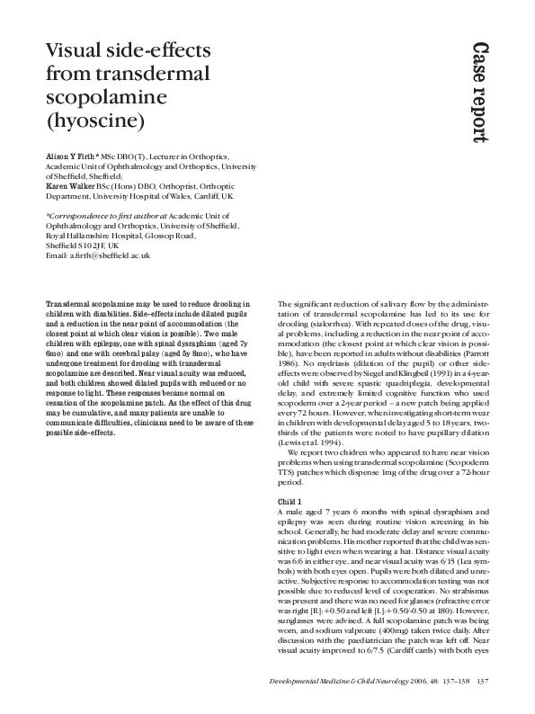 (PDF) Visual side-effects from transdermal scopolamine (hyoscine ...