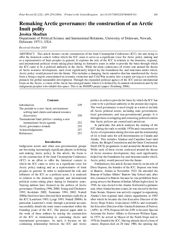 (PDF) Remaking Arctic governance: the construction of an Arctic Inuit ...