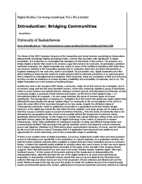 (PDF) Bridging Communities in Digital Scholarship