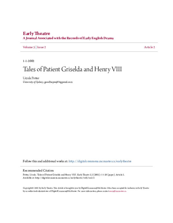 (PDF) Tales of Patient Griselda and Henry VIII
