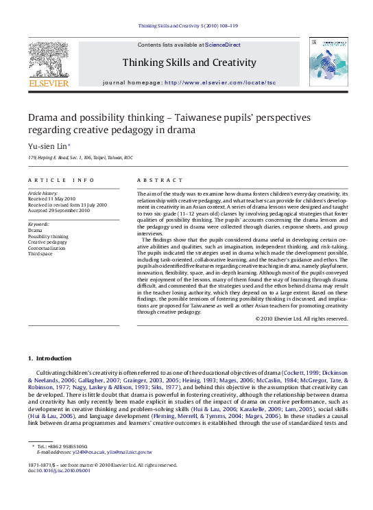 (PDF) Drama & possibility thinking - Y Lin 2010