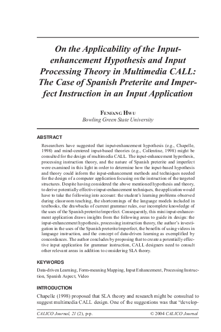 (PDF) On the Applicability of the Input enhancement Hypothesis and Input Processing Theory in ...