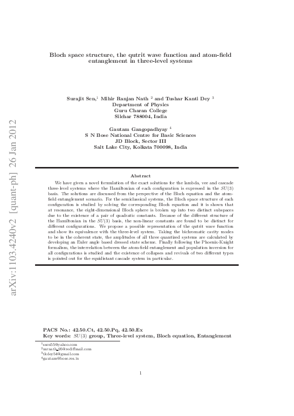 Pdf Bloch Space Structure Qutrit Wave Function And Atom Field