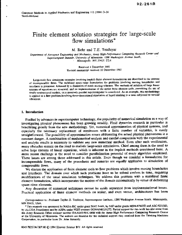 (PDF) Finite element solution strategies for large-scale flow simulations* 1
