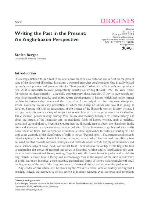 (PDF) Writing the Past in the Present: An Anglo-Saxon Perspective