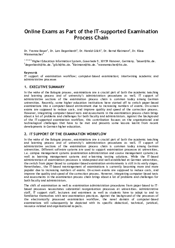 (PDF) Online Exams as Part of the IT-supported Examination Process Chain