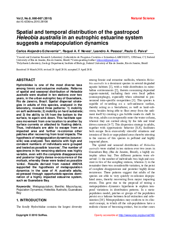 (PDF) Spatial and temporal distribution of the gastropod Heleobia australis in an eutrophic ...