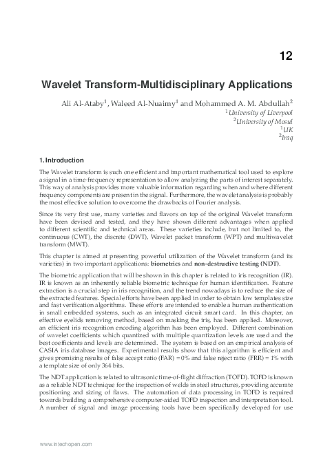 (PDF) Wavelet Transform-Multidisciplinary Applications