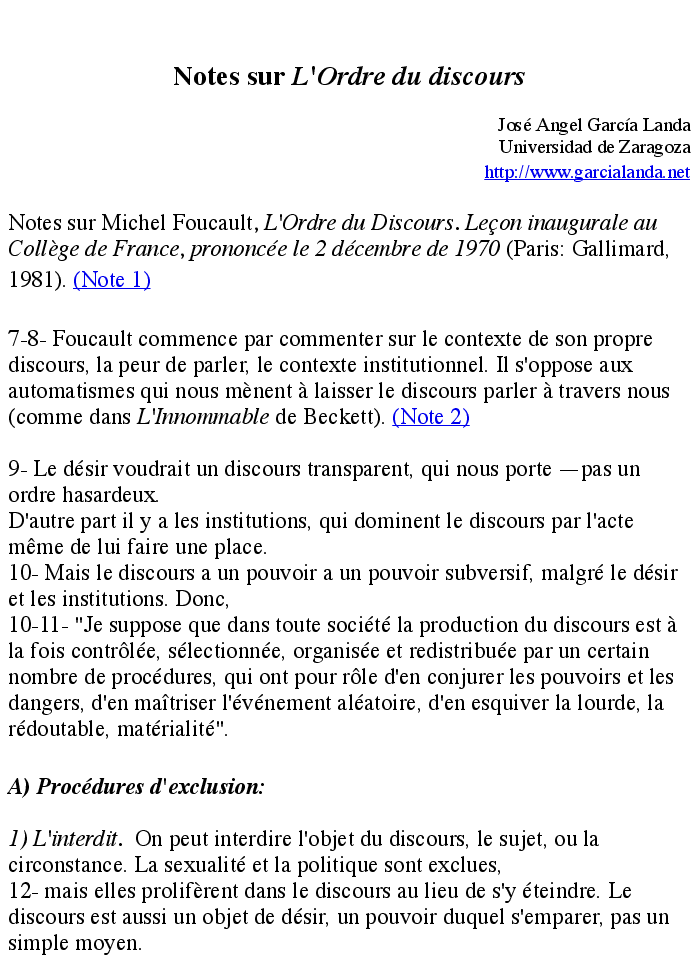(PDF) Notes sur 'L'Ordre du discours'