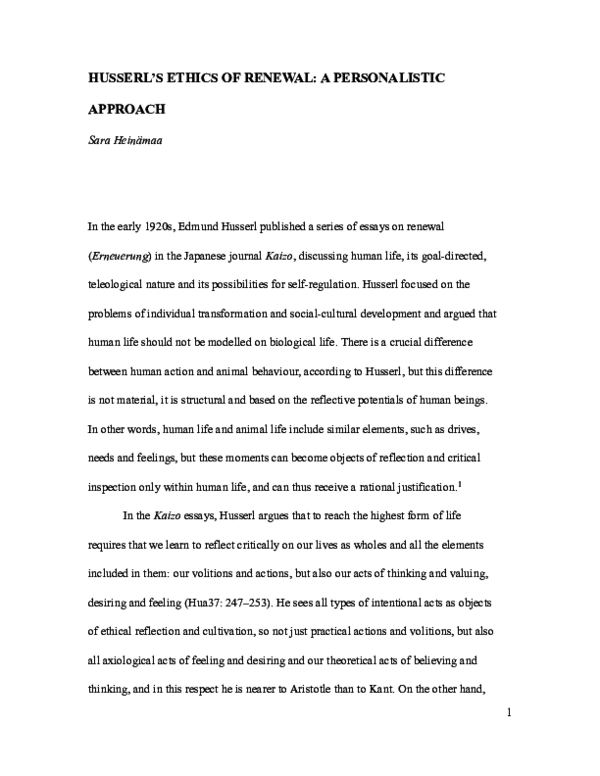 (PDF) Husserl's ethics of renewal: A personalistic approach