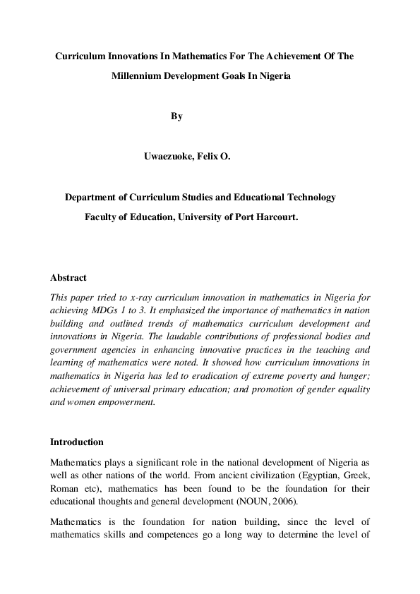 (DOC) Curriculum Innovations In Mathematics For The Achievement Of The ...
