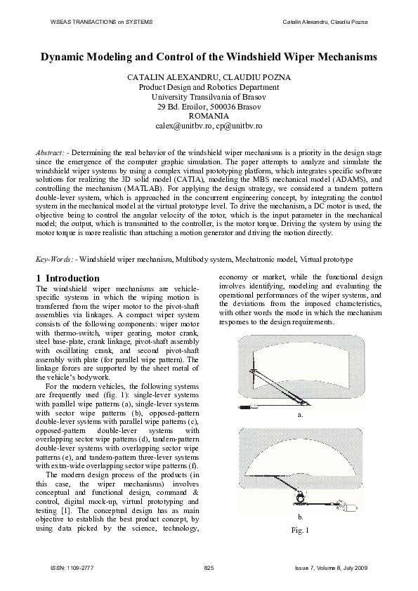 (PDF) Dynamic Modeling and Control of the Windshield Wiper Mechanisms