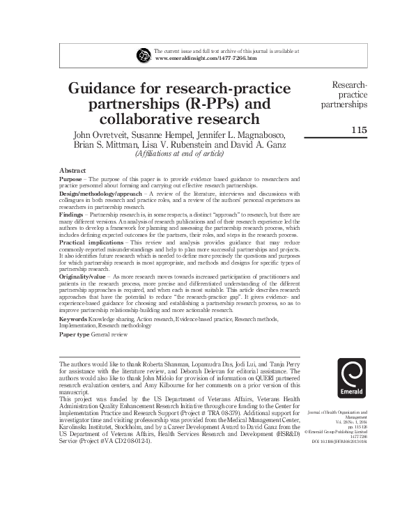 (PDF) Guidance for research-practice partnerships (R-PPs) and ...