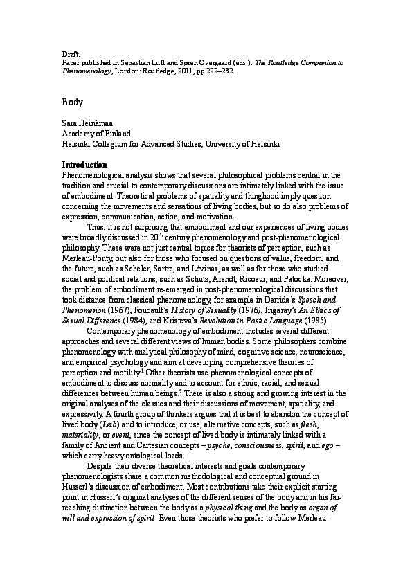 (PDF) The Body | Sara Heinämaa - Academia.edu