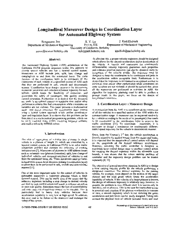 (PDF) Longitudinal maneuver design in coordination layer for automated highway system