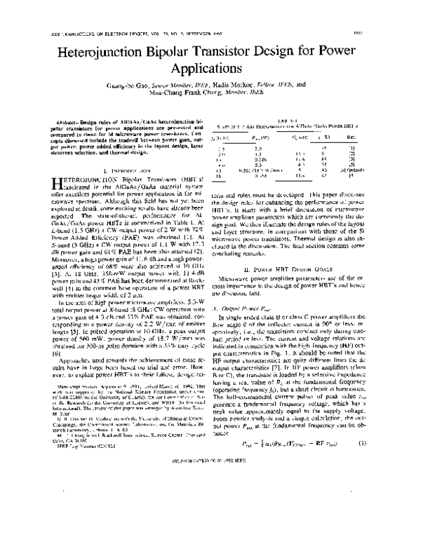 (PDF) heterojunction bipolar transistor design for power applicati
