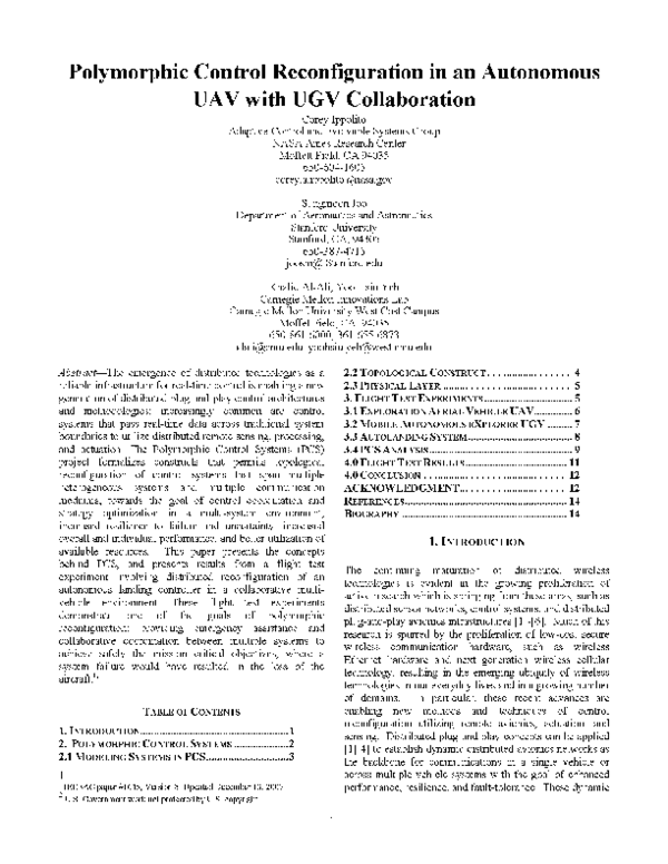 Pdf Polymorphic Control Reconfiguration In An Autonomous Uav With Ugv Collaboration