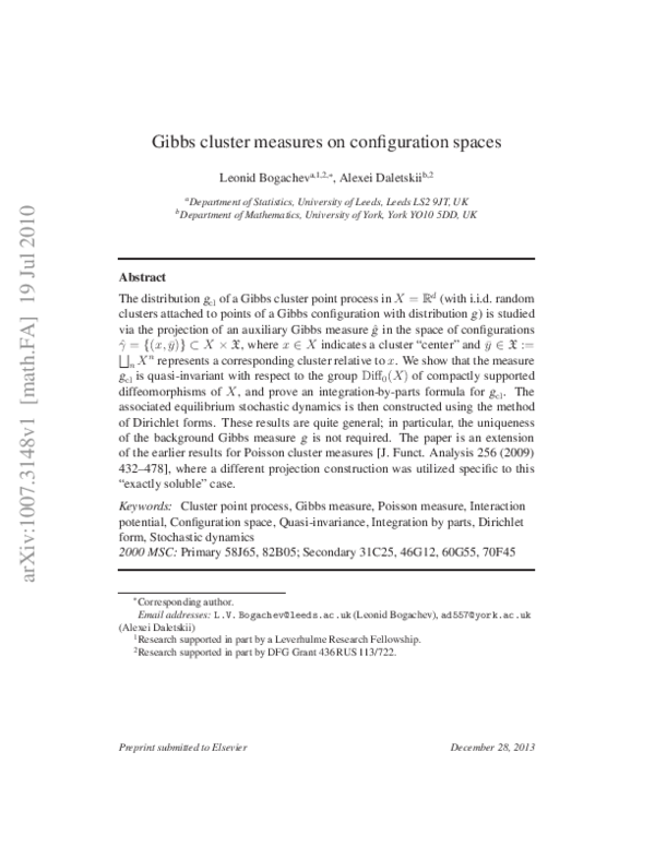 (PDF) Gibbs cluster measures on configuration spaces