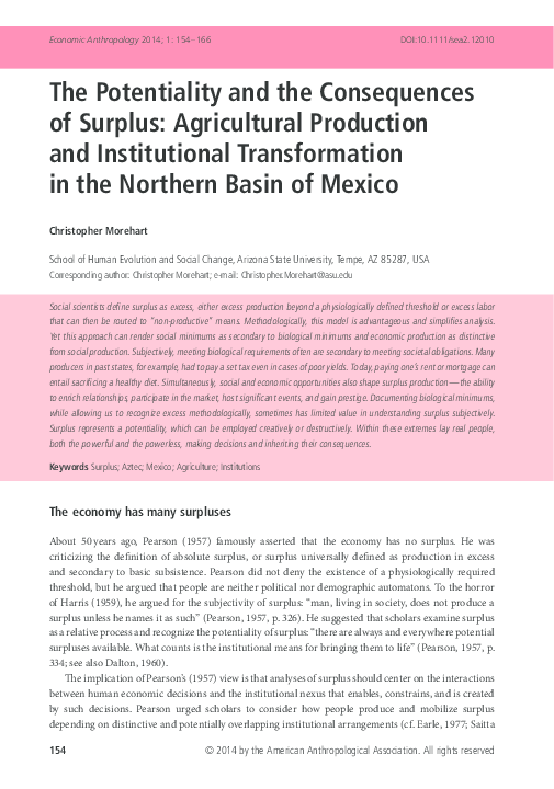 (PDF) The Potentiality and the Consequences of Surplus: Agricultural ...