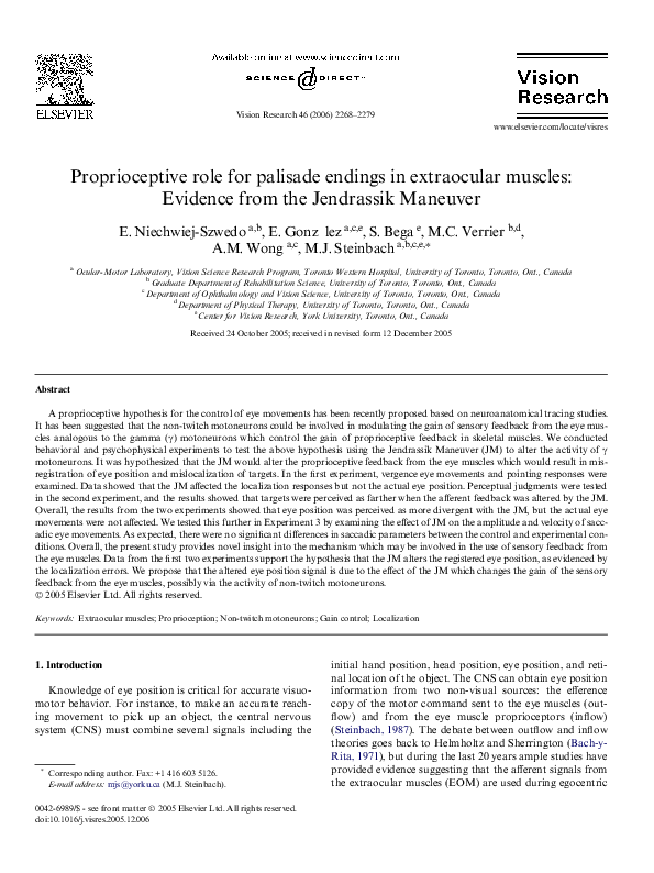 (PDF) Proprioceptive role for palisade endings in extraocular muscles ...
