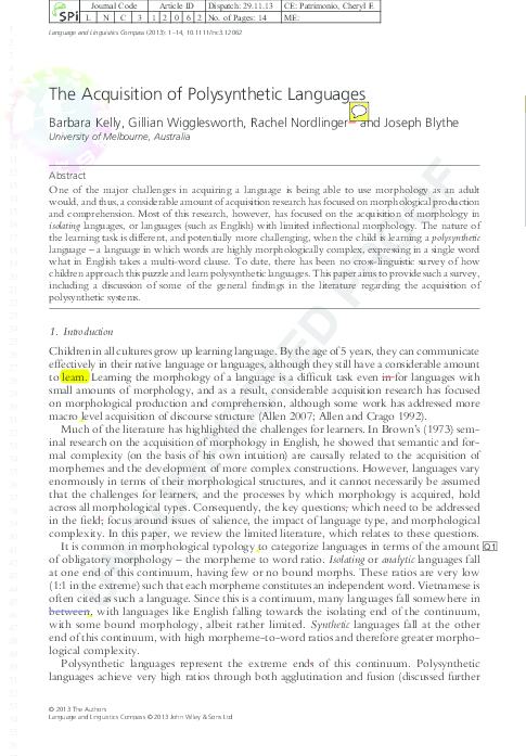 The acquisition of polysynthetic languages