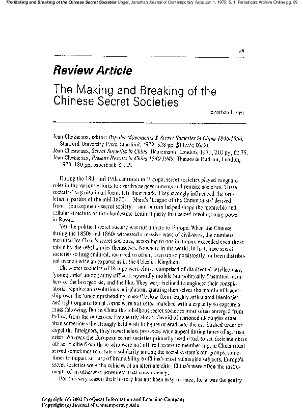 (PDF) Jonathan Unger, “The Making and Breaking of the Chinese Secret ...