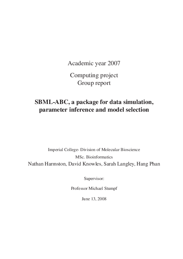 (PDF) Computing project Group report SBML-ABC, a package for data simulation, parameter ...