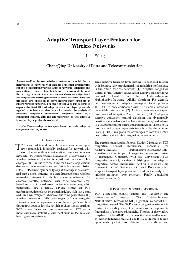 (PDF) Adaptive Transport Layer Protocols for Wireless Networks
