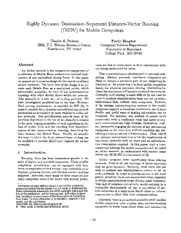 (PDF) Highly Dynamic Destination-Sequenced Distance-Vector Routing ...