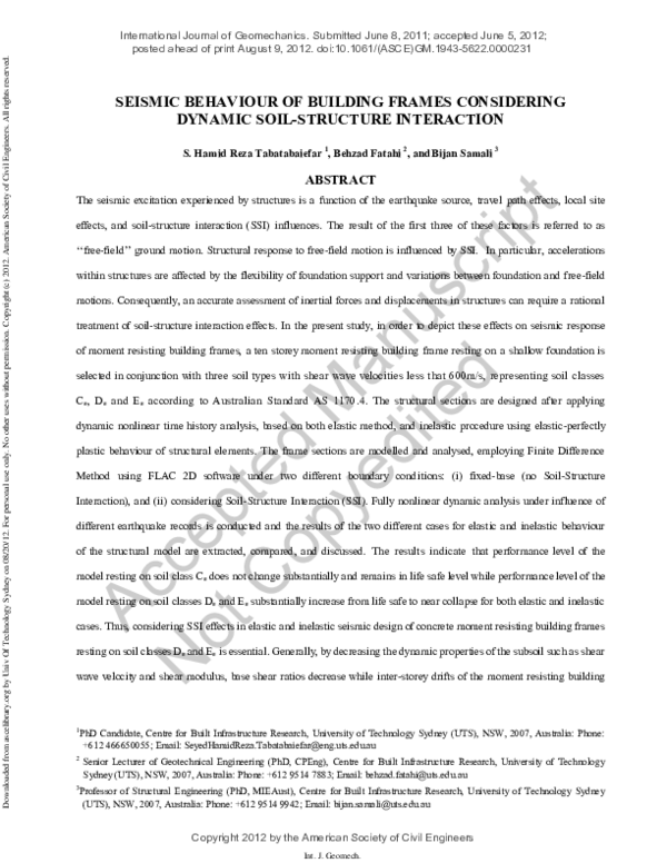(PDF) SEISMIC BEHAVIOUR OF BUILDING FRAMES CONSIDERING DYNAMIC SOIL-STRUCTURE INTERACTION