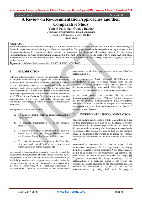 (PDF) A Review on Re-documentation Approaches and their Comparative Study