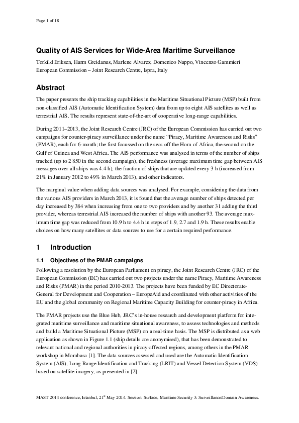 (PDF) Quality of AIS Services for Wide-Area Maritime Surveillance