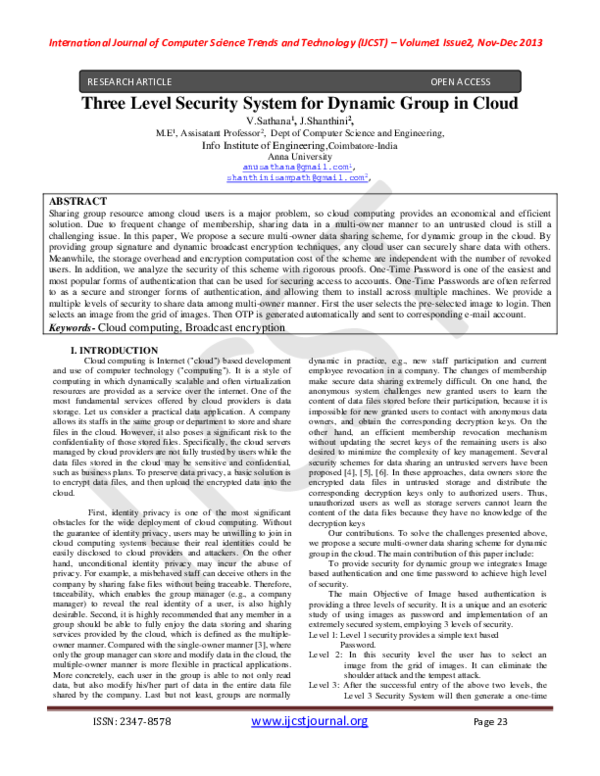 Pdf Three Level Security System For Dynamic Group In Cloud