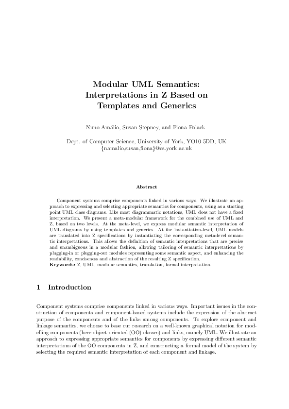 Pdf Modular Uml Semantics Interpretations In Z Based On Templates And Generics