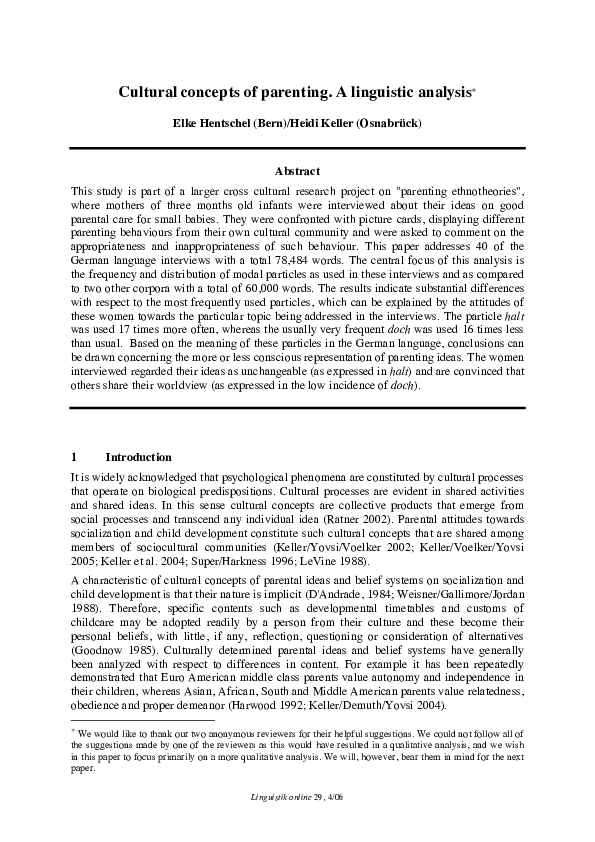 (PDF) The Psycholinguistic Embodiment of Parental Ethnotheories: A New ...